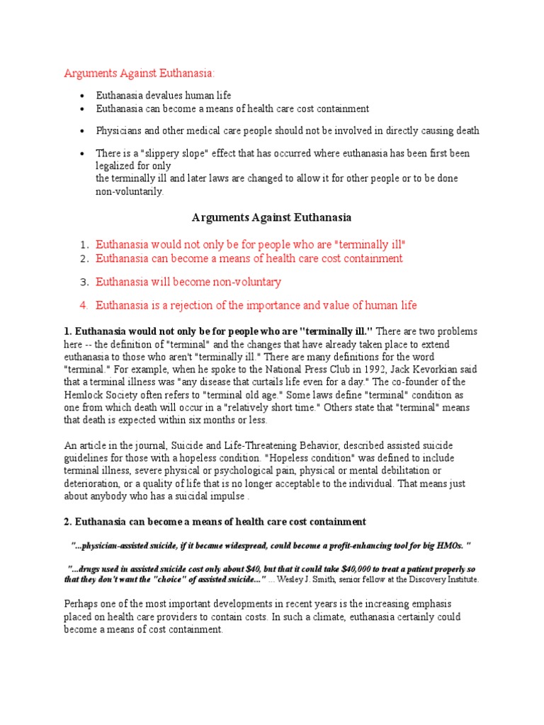 Arguments Against Euthanasia | PDF | Managed Care | Suicide