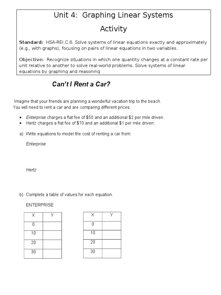 Unit 4 Activity - Graphing Systems | PDF