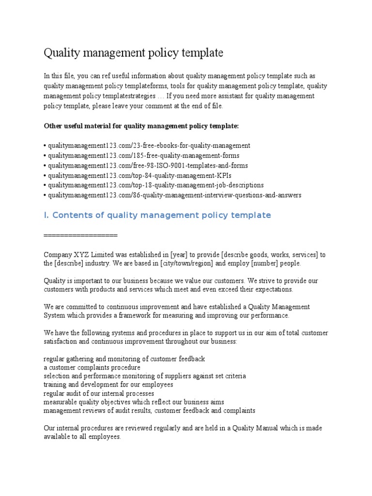 Quality Management Policy Template | Download Free PDF | Scatter Plot | Histogram