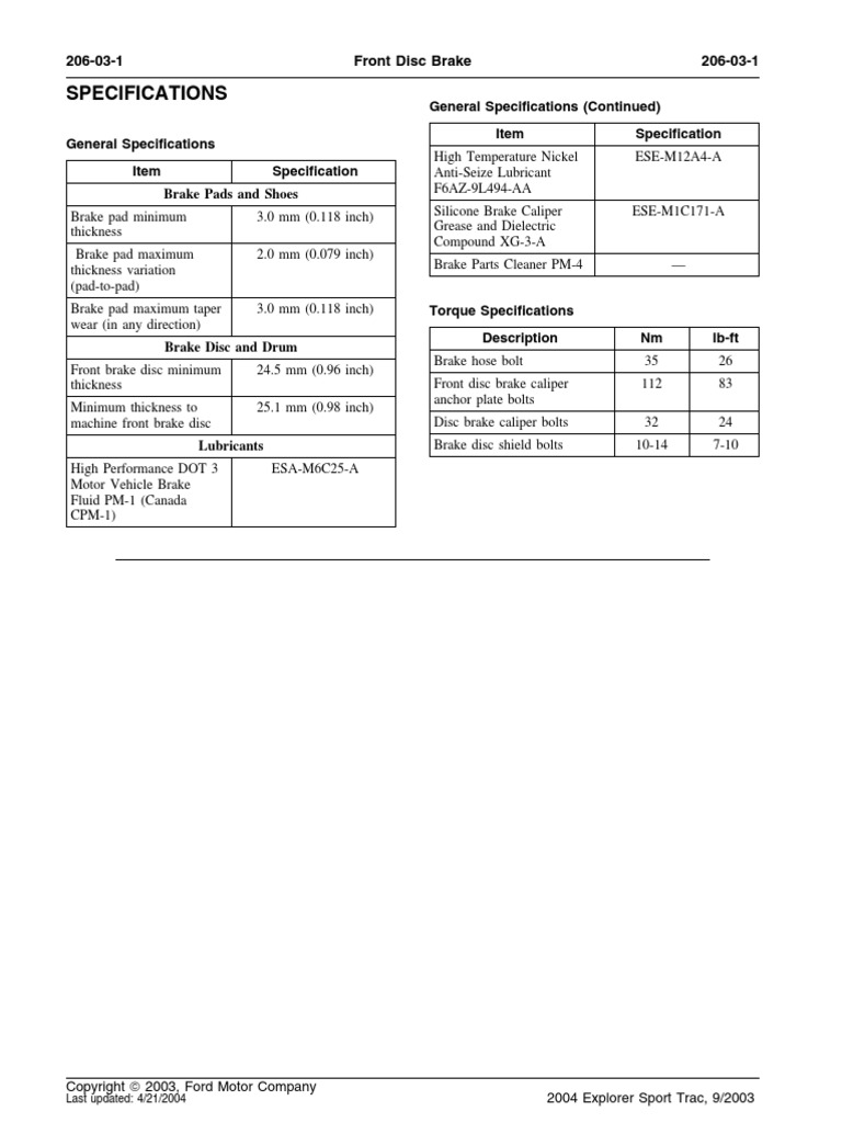 Front Disc Brake Specifications PDF | PDF | Technology & Engineering