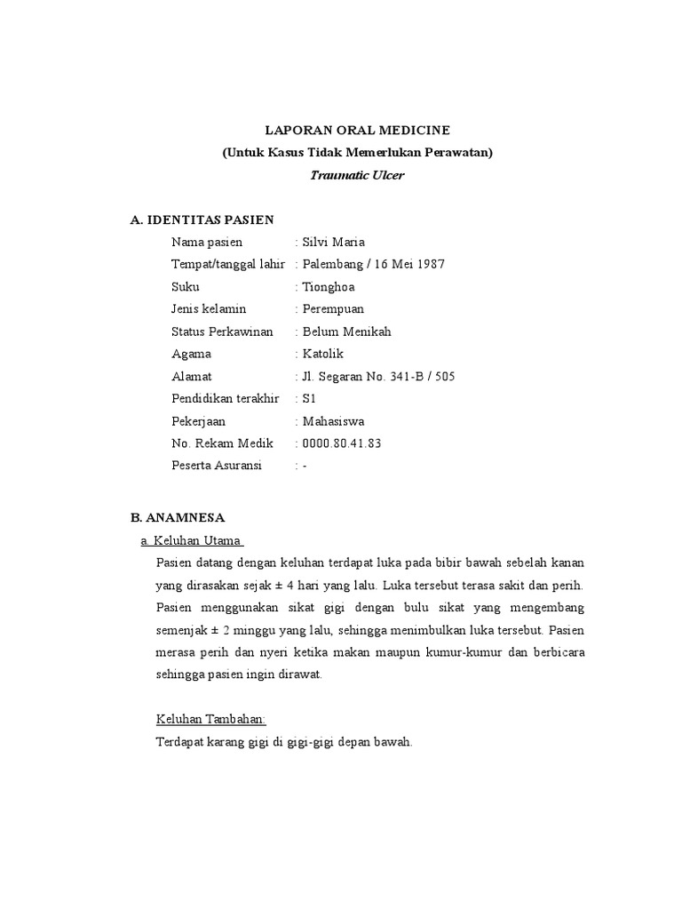 Diagnosa dan Penanganan Ulkus Traumatik | PDF | Ilmu Sosial | Kesehatan Holistik