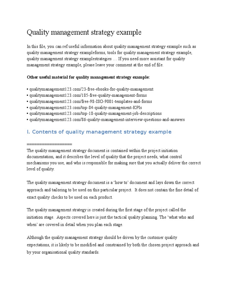 Quality Management Strategy Example | PDF | Scatter Plot | Production ...