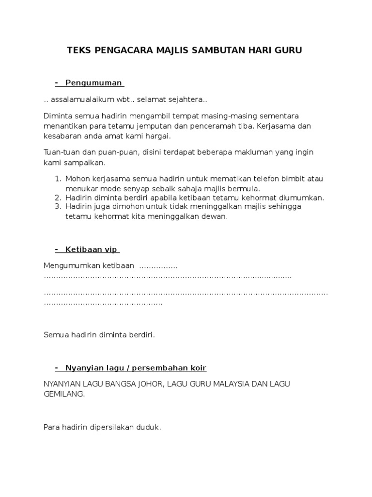 Teks Pengacara Majlis Jamuan Hi Tea Hari Guru | PDF