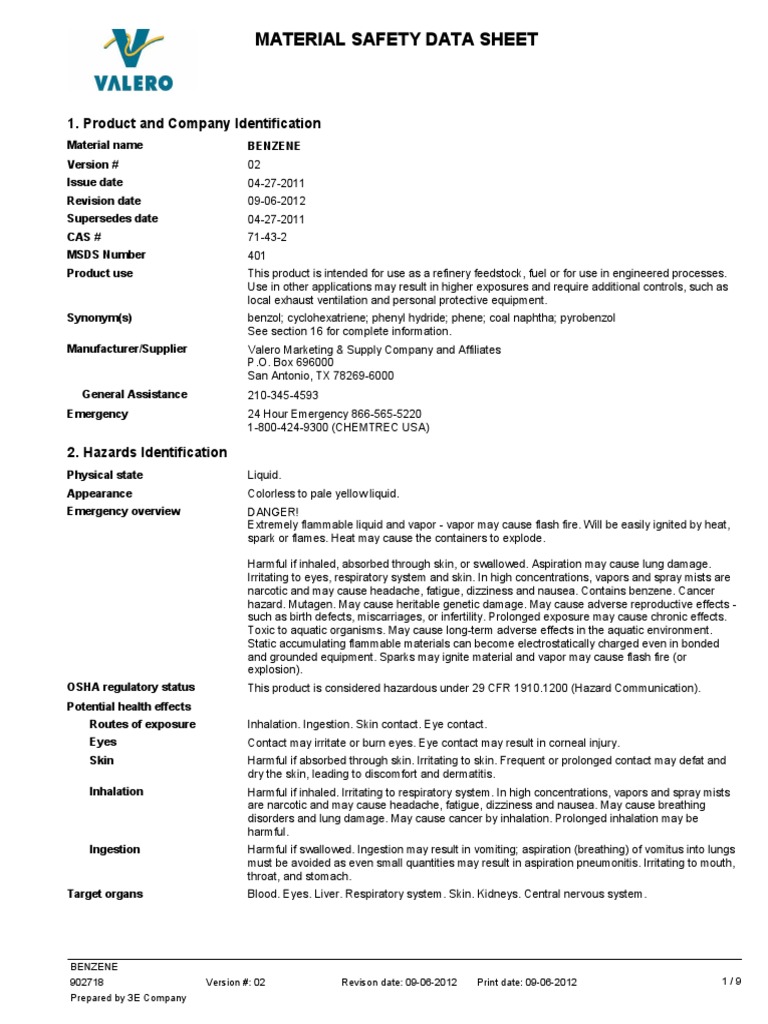 MSDS: Benzene | PDF