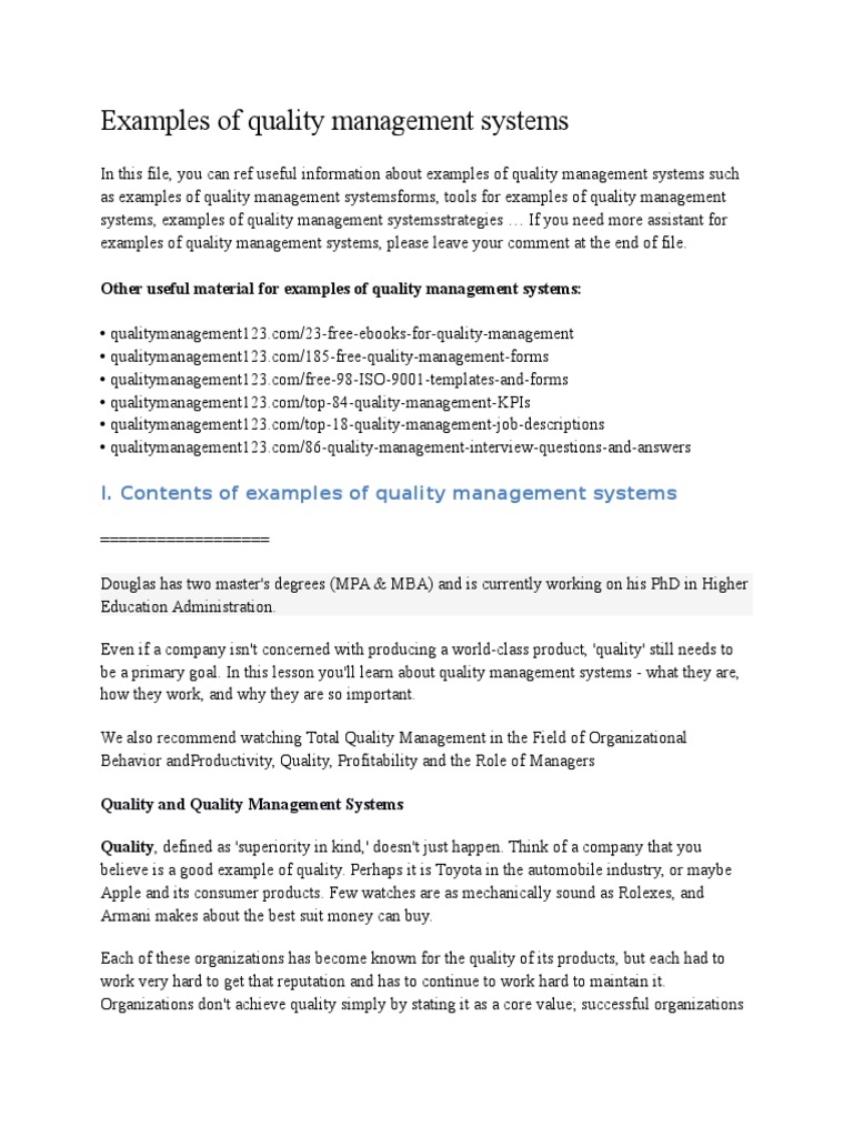 Examples of Quality Management Systems | Download Free PDF | Scatter ...