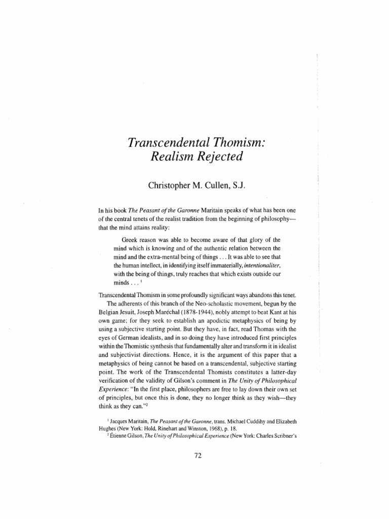 Transcendental Thomism | PDF | Thomism | Nous