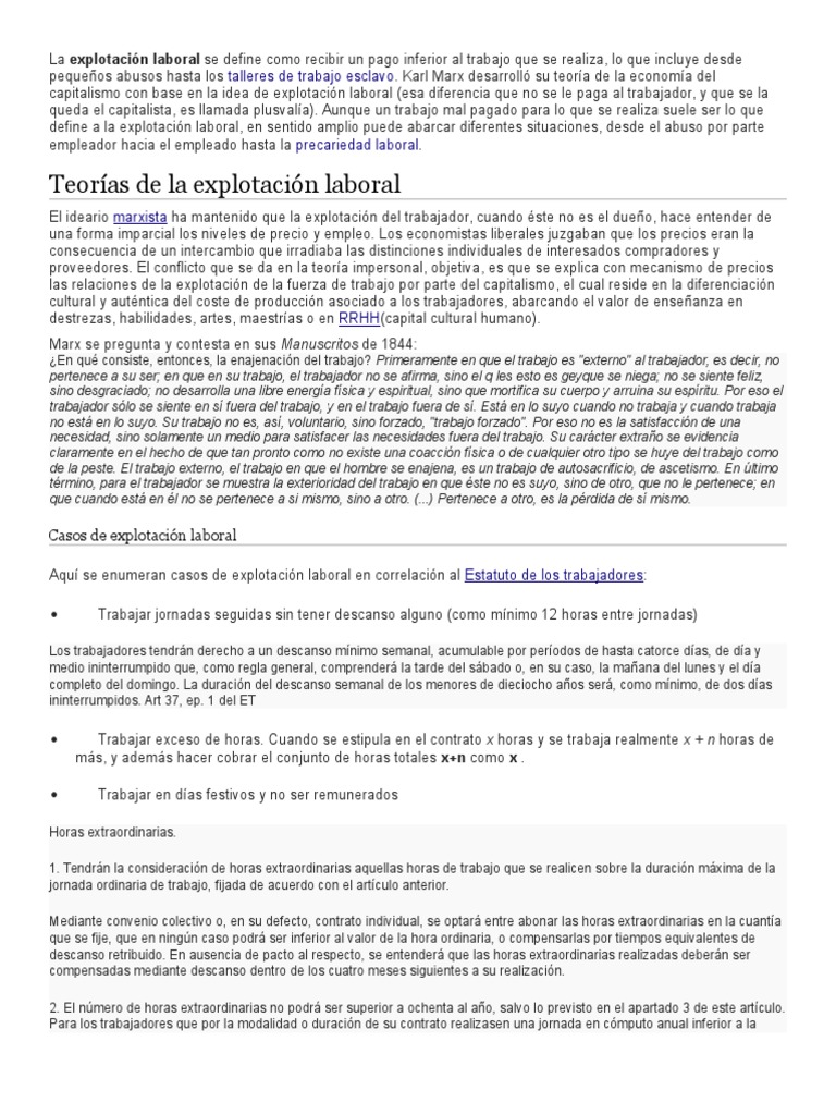 Explotación laboral: definiciones y casos | PDF | Explotación del ...