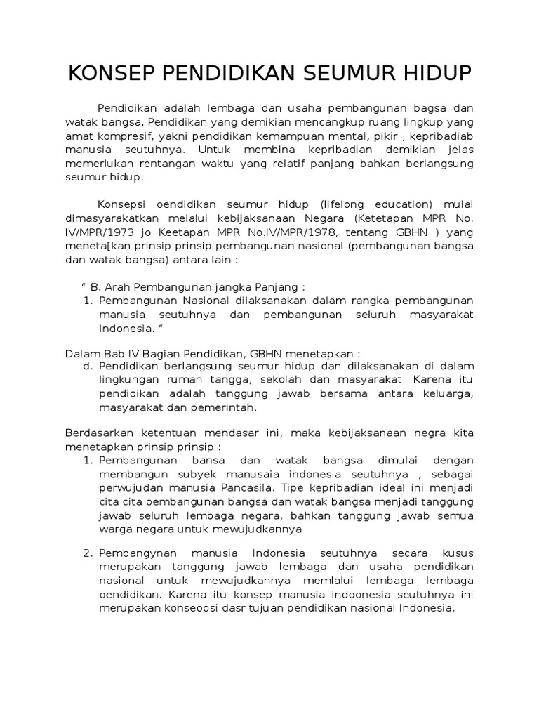 Konsep Pendidikan Seumur Hidup | PDF