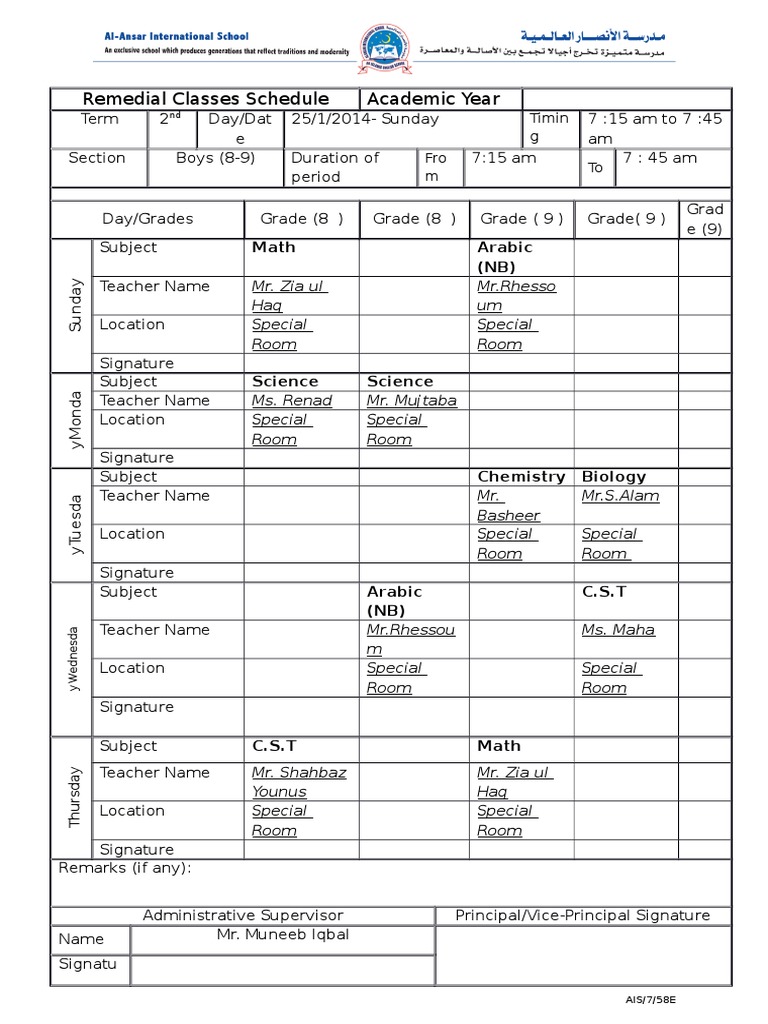 Remedial Classes Schedule 2014 | PDF | Language Arts & Discipline ...