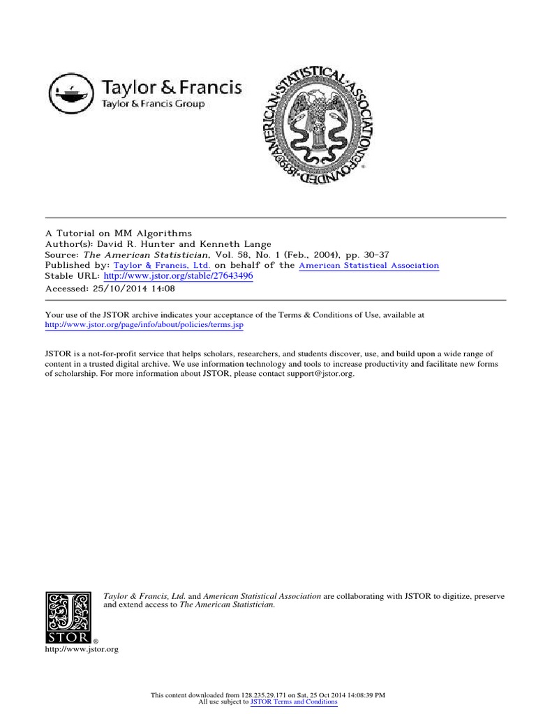 A Tutorial On MM Algorithms | PDF | Mathematical Optimization | Matrix (Mathematics)