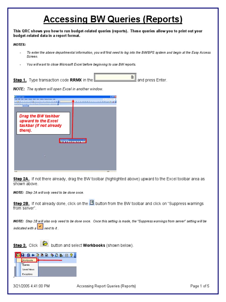 Accessing BW Queries (Reports) : and Press Enter | PDF | Microsoft ...