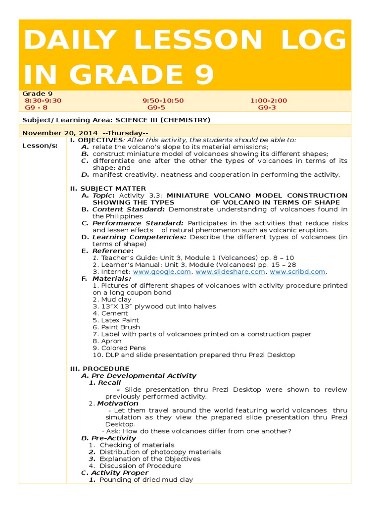 Grade 9 Volcano Lesson Plan | PDF | Volcano | Lava
