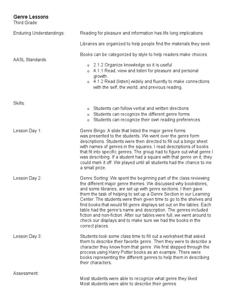 Genrelessonplans | PDF | Language Arts & Discipline
