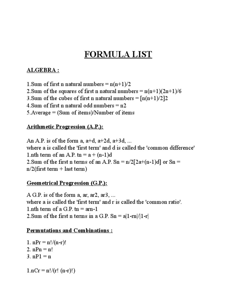Formula List | PDF