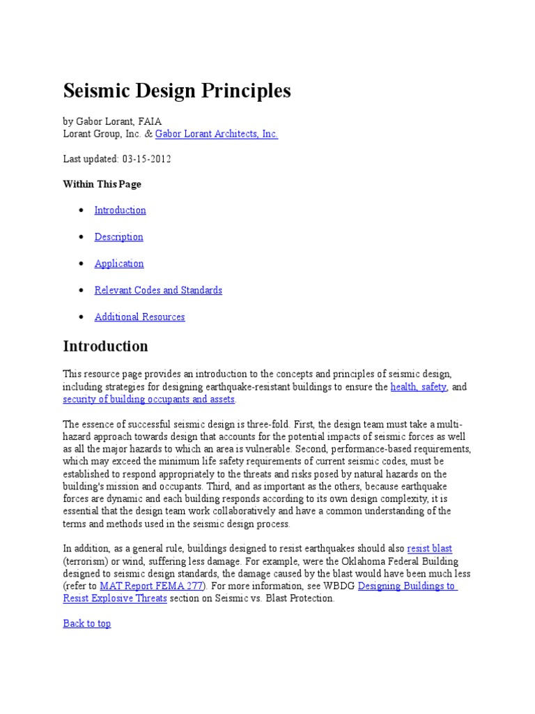 Seismic Design Principles | PDF | Framing (Construction) | Earthquakes