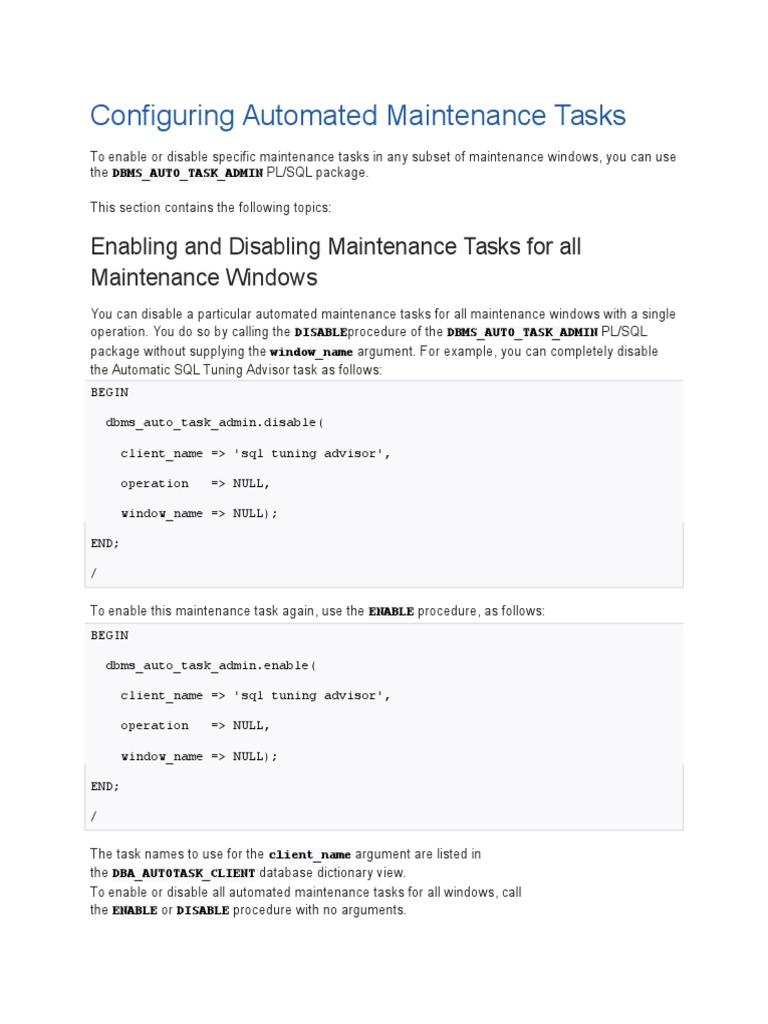 Configuring Automated Maintenance Tasks | PDF | Pl/Sql | Operating System