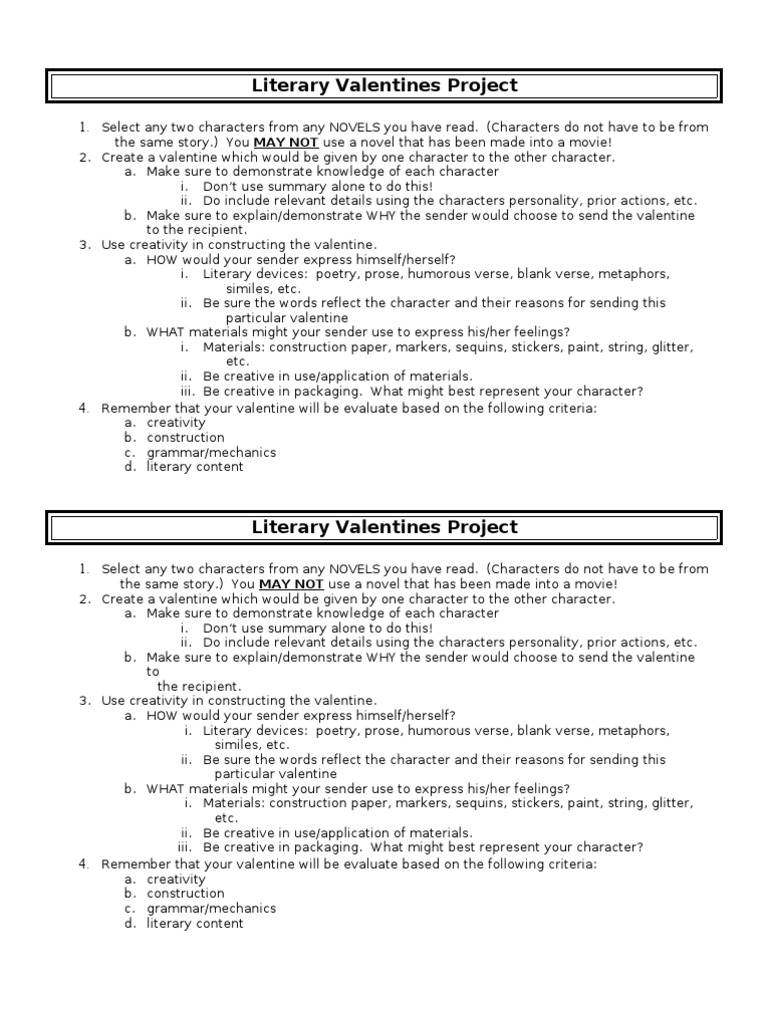Literary Valentines Project | PDF | Metaphor | Creativity