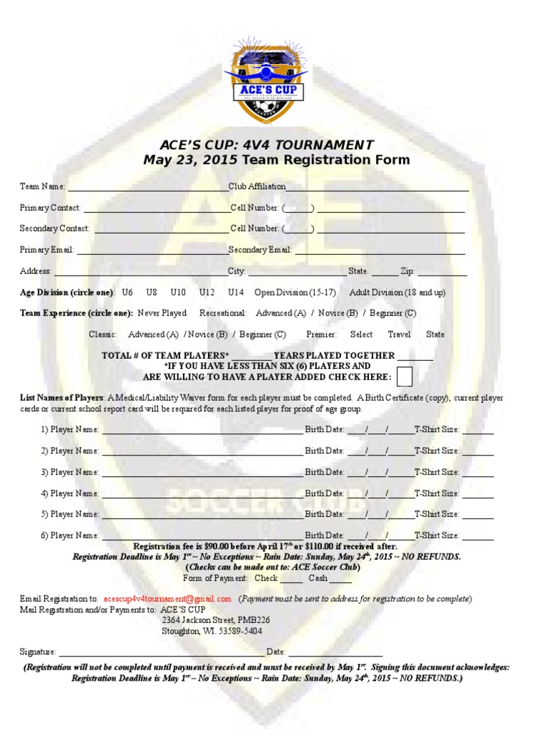 ACE'S CUP TEAM Registration Form 2015 | PDF | Career & Growth | Sports ...