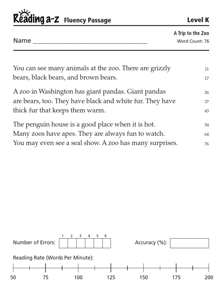 Zoo Animals Fluency Passage K Level | PDF