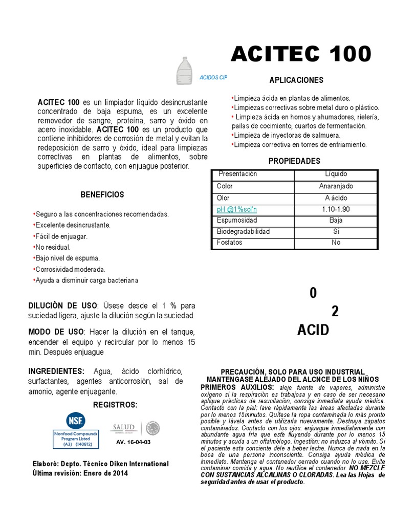 Acitec 100 Ficha Técnica | PDF