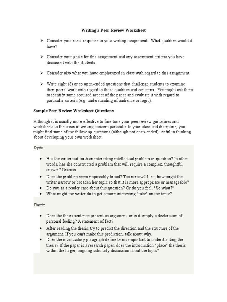 Peer Review Worksheet Guide | PDF | Sentence (Linguistics) | Argument