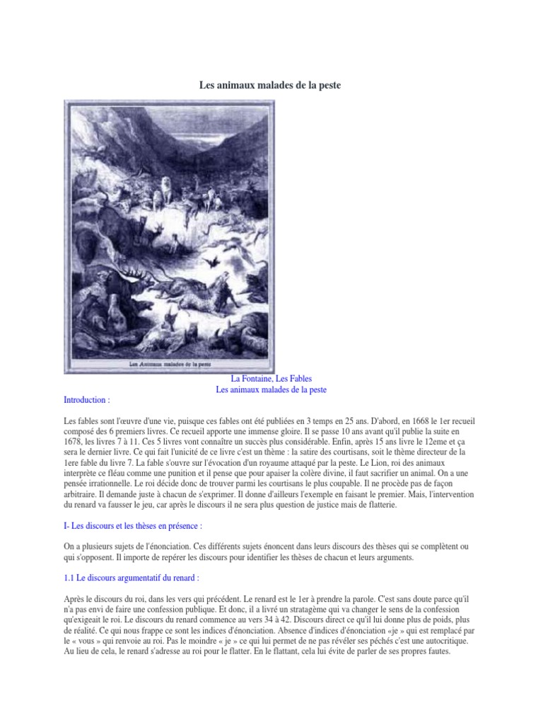 Les Animaux Malades de la Peste : Analyse | PDF | Fable | Hélène ...