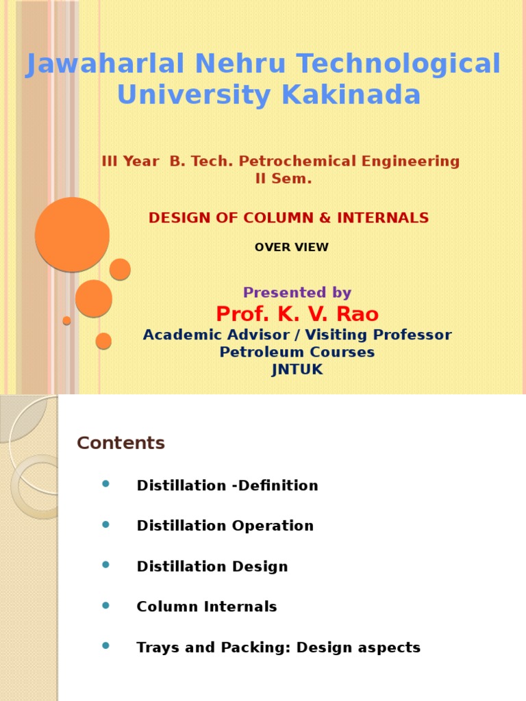 Design of Column & Internals - Overview | PDF | Distillation ...