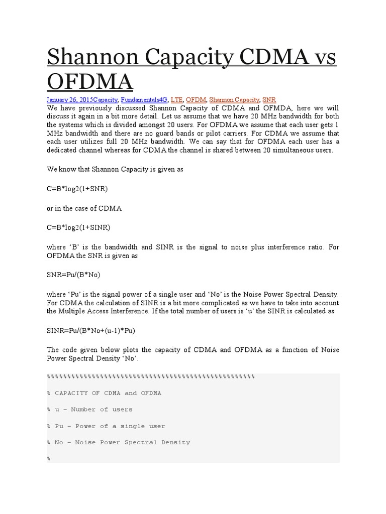 Shannon Capacity CDMA Vs OFDMA | PDF | Photovoltaics | Watt