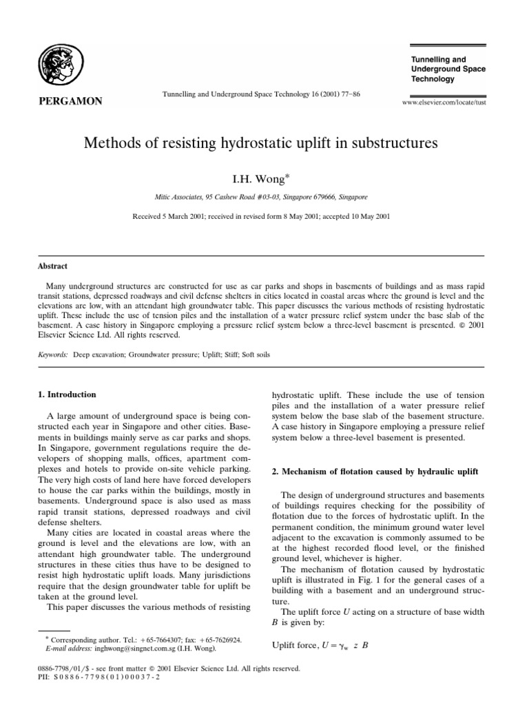 Resisting Hydrostatic Uplift in Basements | PDF | Deep Foundation ...