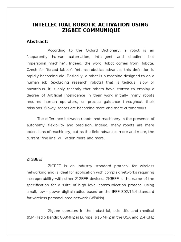 Intelligent Robotic Control and Monitoring Using Zigbee Wireless ...