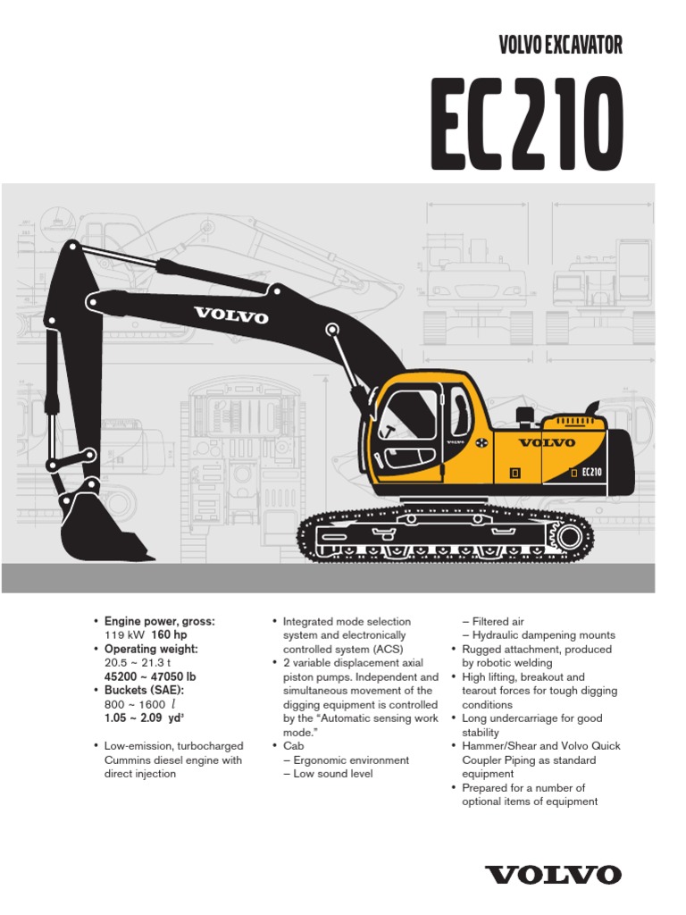 Specifications and Technical Details of the Volvo EC210 Excavator | PDF ...