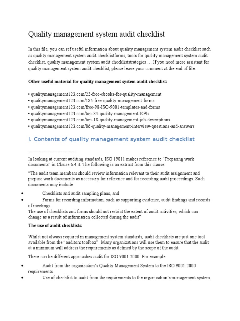 quality management system audit checklist.docx | Scatter Plot ...