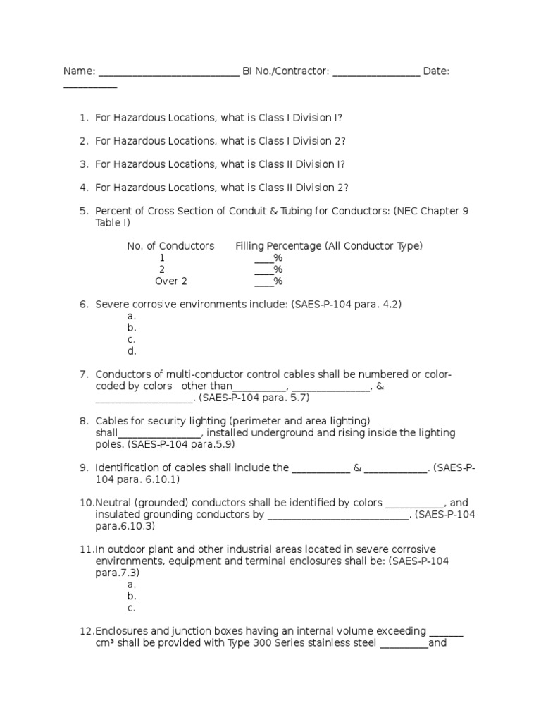 Electrical Exam Pdf Cable Building Engineering
