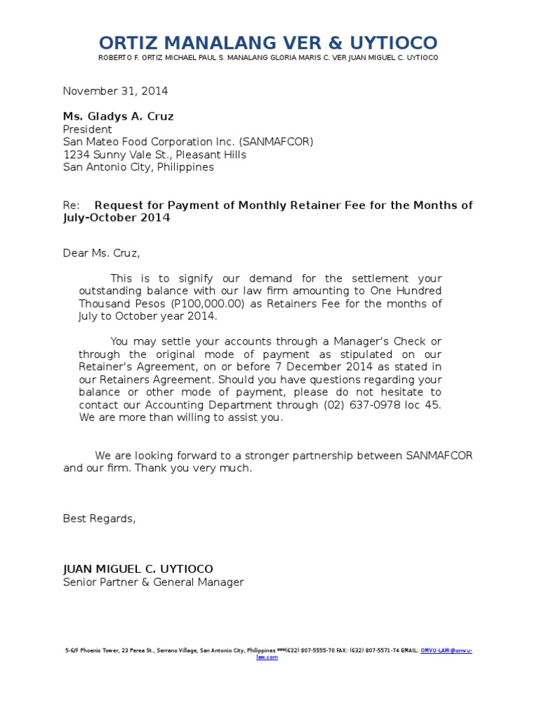 Payment Request for Retainer Fee | PDF