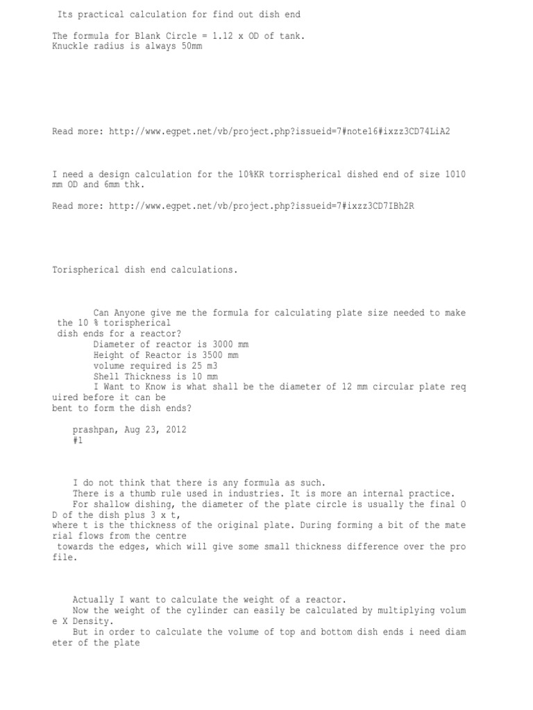 Dish Blank Calculator | PDF | Volume | Geometry