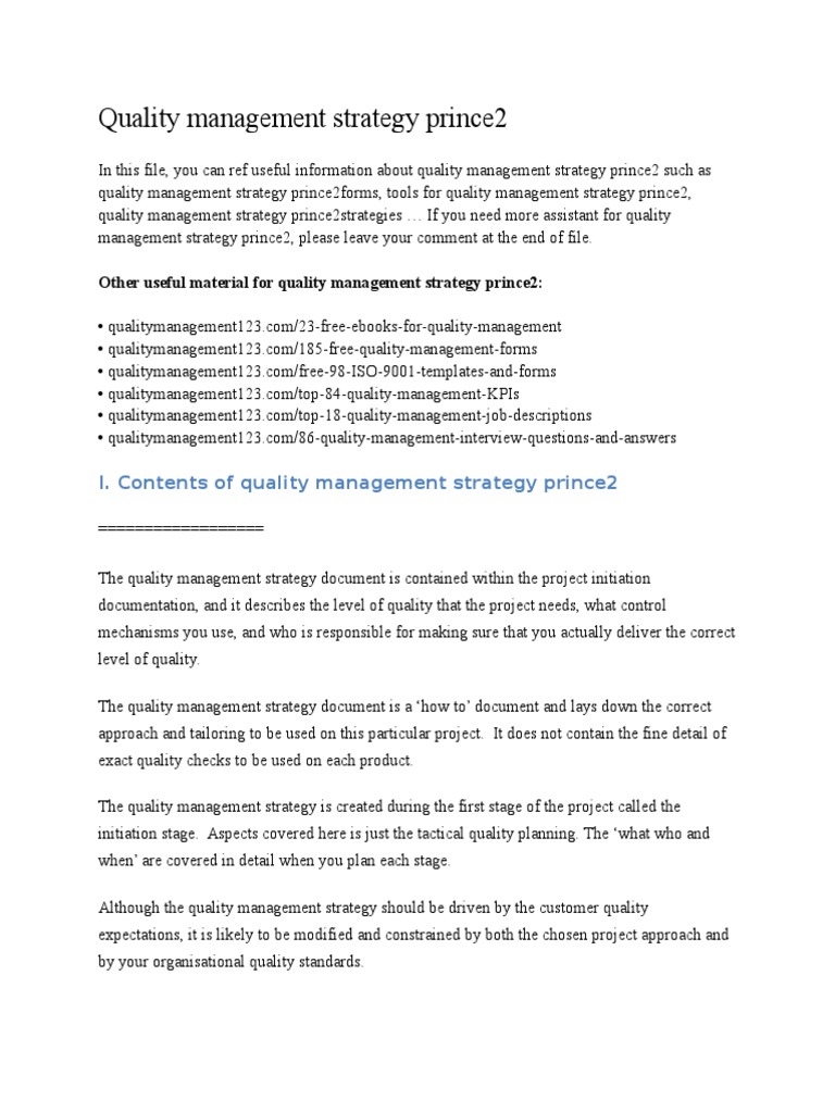 Quality Management Strategy Prince2 | Download Free PDF | Scatter Plot | Production And ...