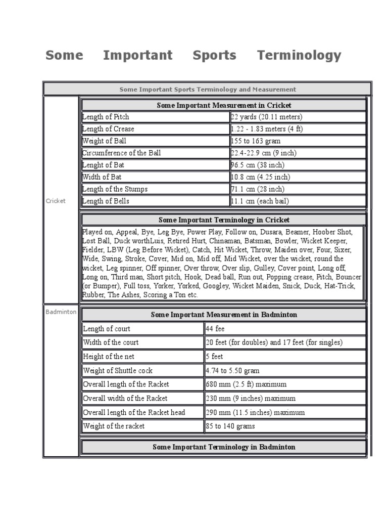 Essential Sports Terminology Guide | PDF