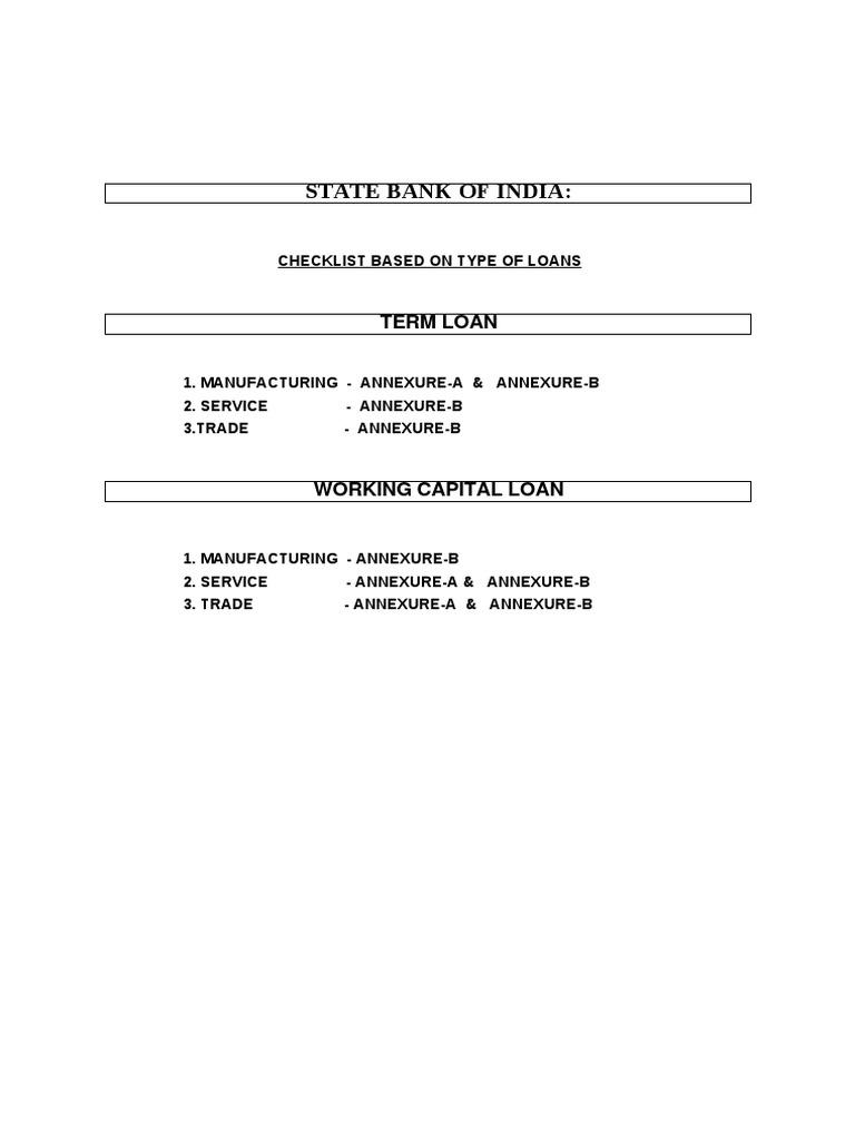 SBI SME Checklist Working Capital | PDF | Identity Document | Balance Sheet