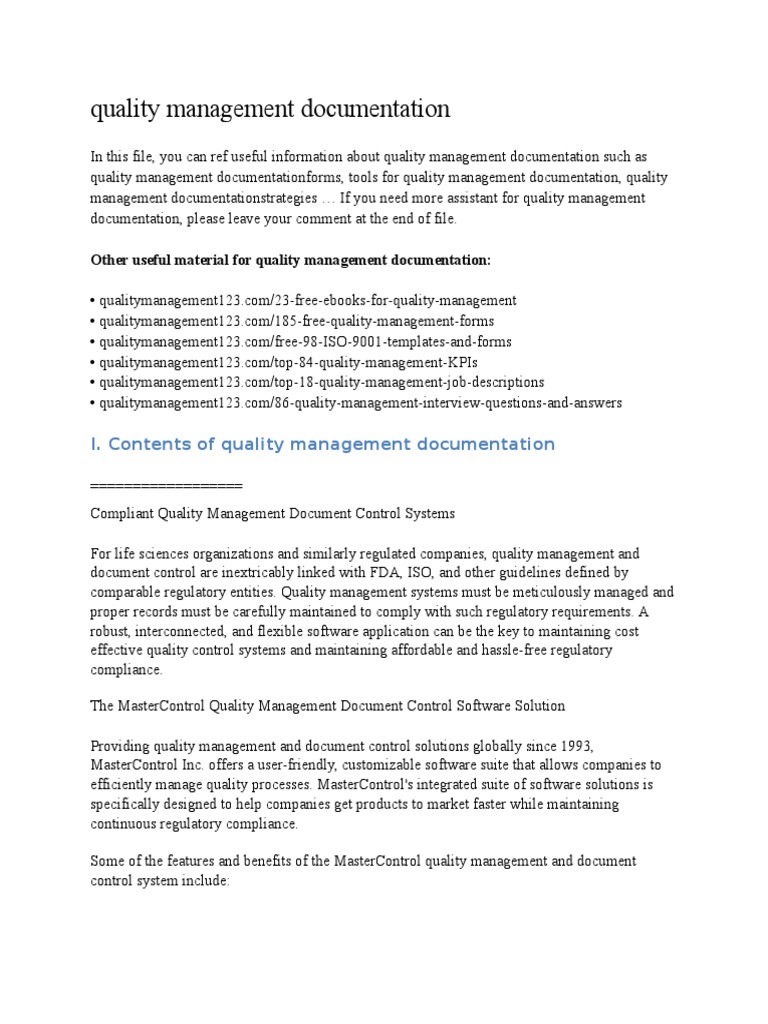 Quality Management Documentation | PDF