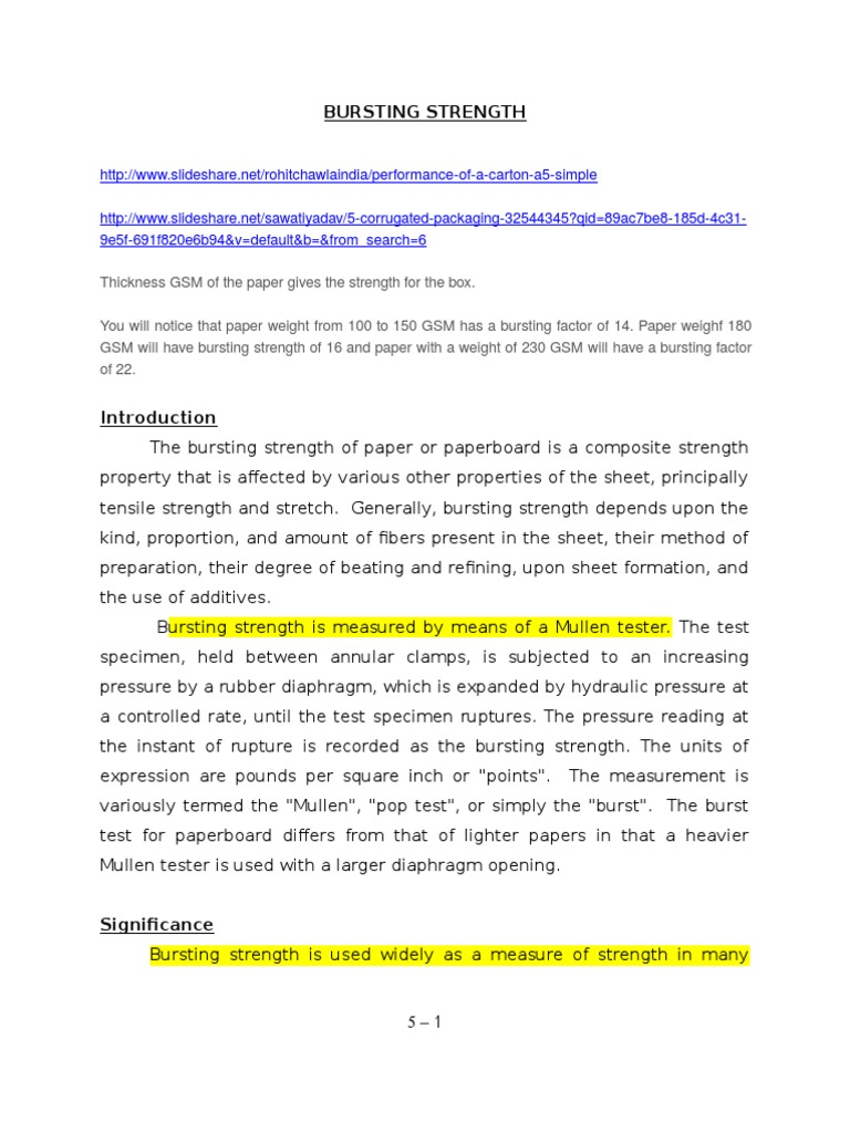 Bursting Strength | PDF | Strength Of Materials | Paper