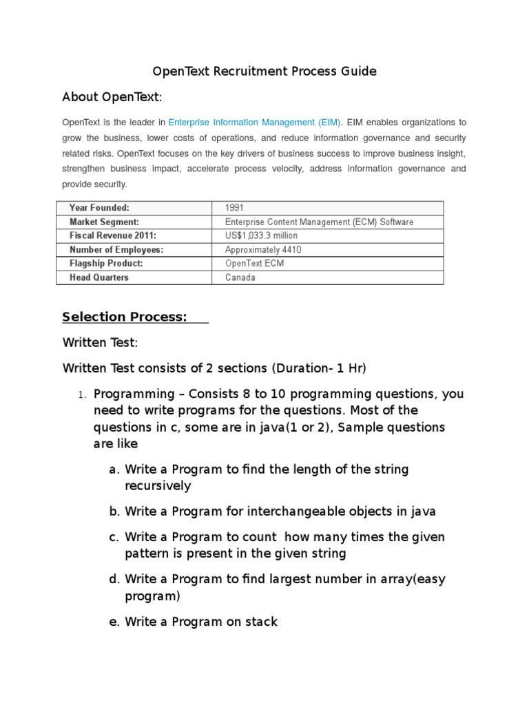 Opentext Recruitment Process Guide | PDF