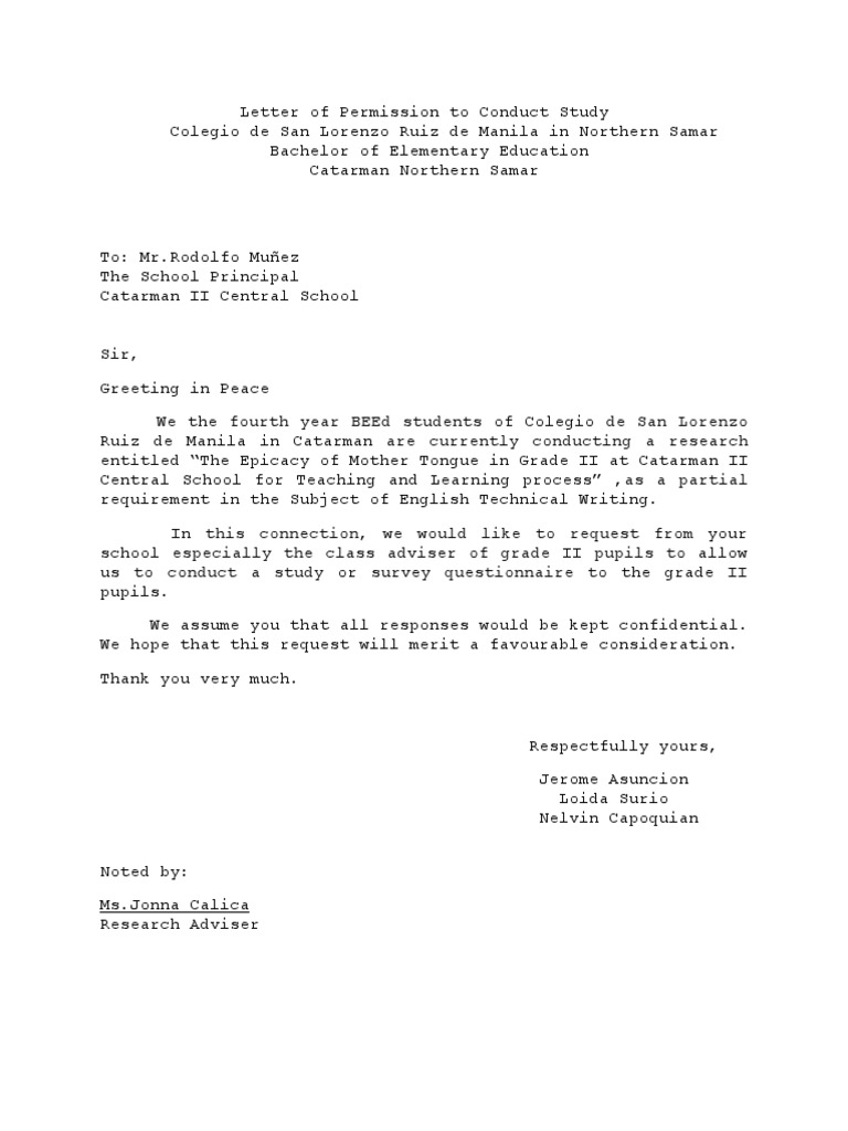 Letter of Permission To Conduct Study | PDF | Wellness