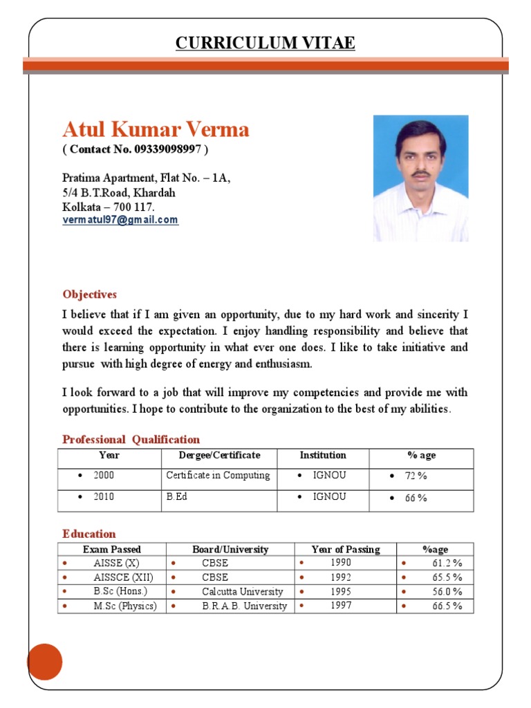 Atul Kumar Verma: Curriculum Vitae | PDF