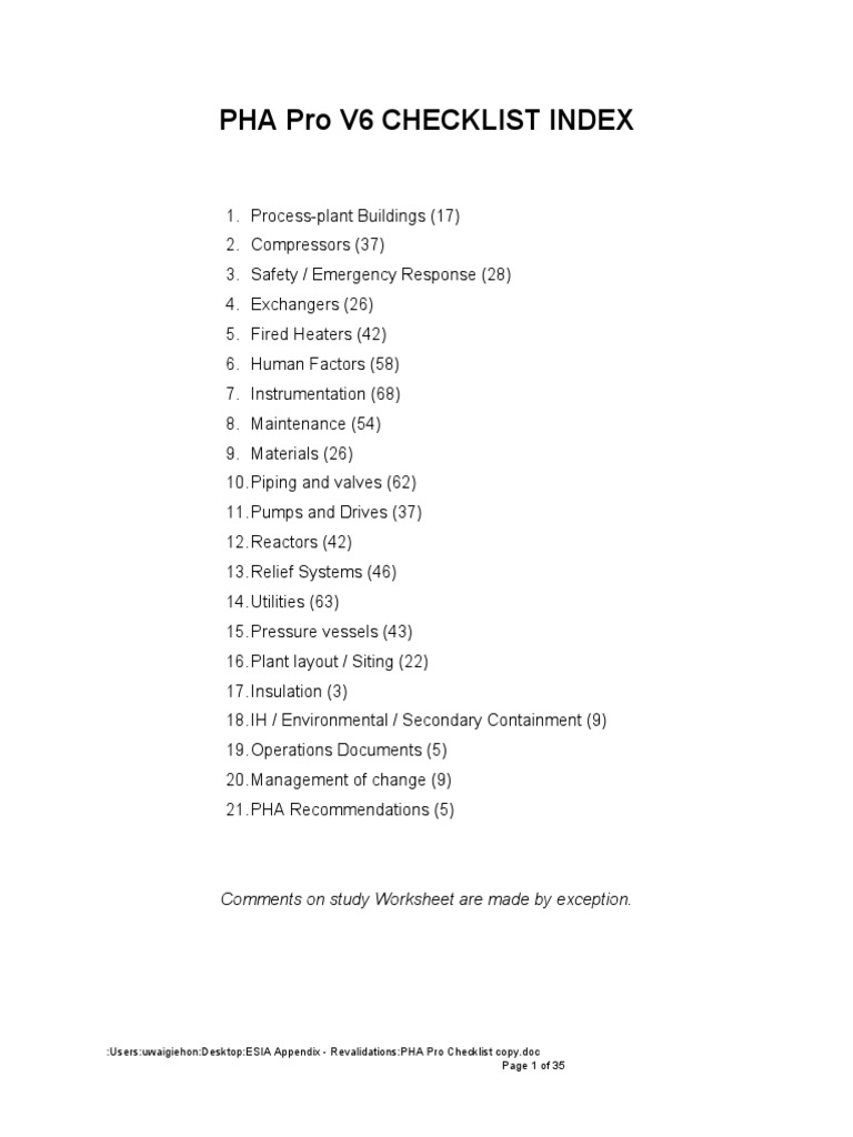Appendix 8 - PHA Pro Checklist | Valve | Heat Exchanger