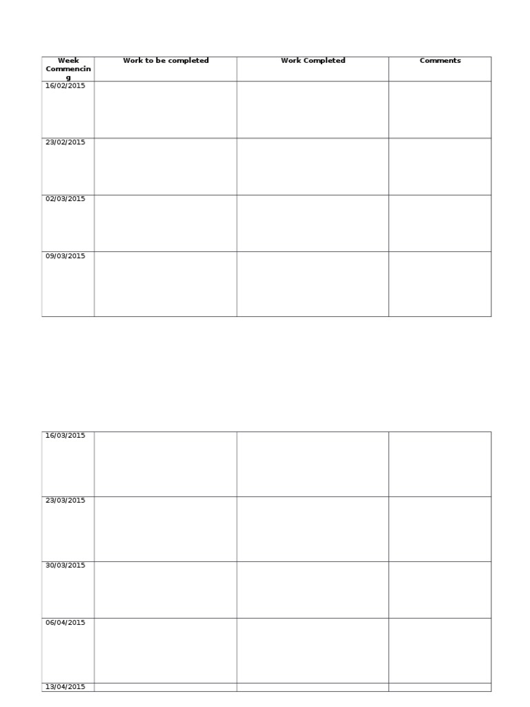 Week Commencing - Work Plan | PDF