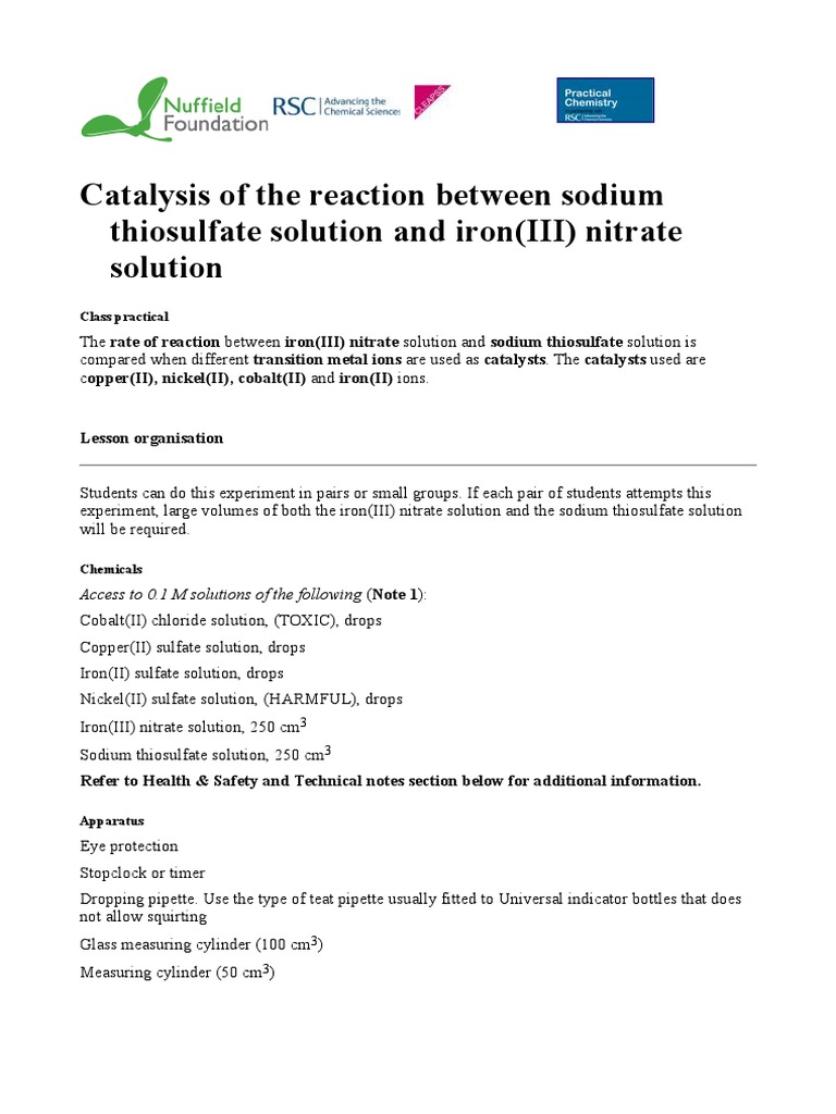Thiosulfate and Iron(III) Nitrate Reaction | PDF | Iron | Cobalt
