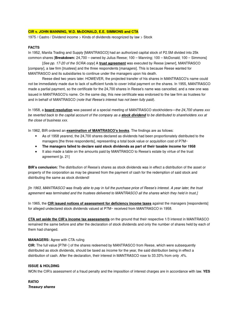 CIR v. Manning | PDF | Treasury Stock | Dividend