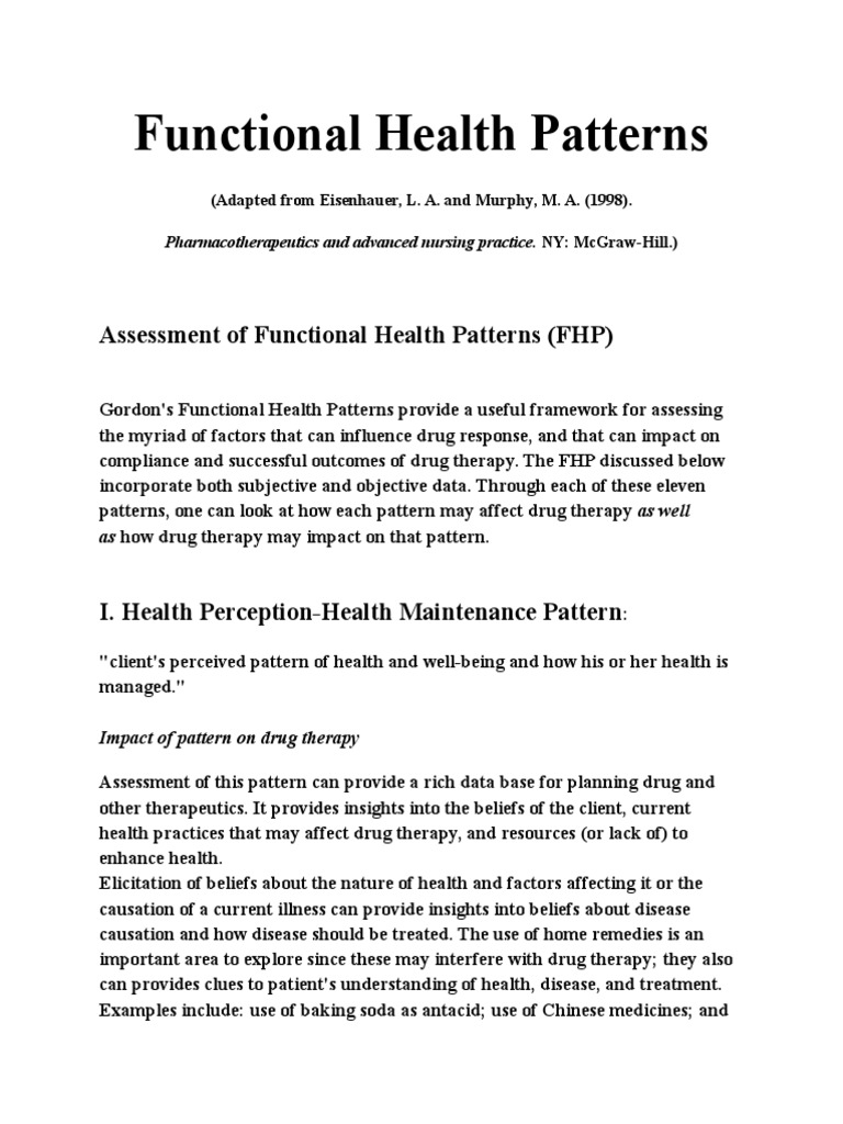 Gordon's Functional Health Patterns Overview | PDF | Self-Improvement ...