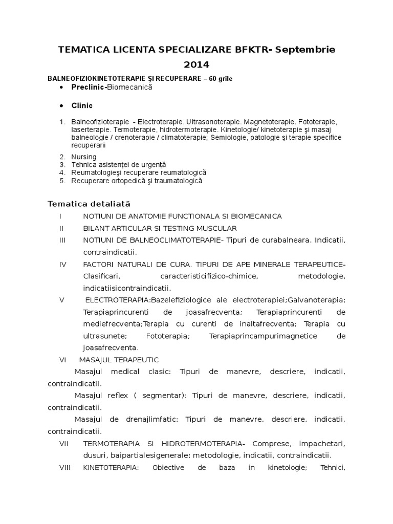 Tematica Licenta BFKTR | PDF