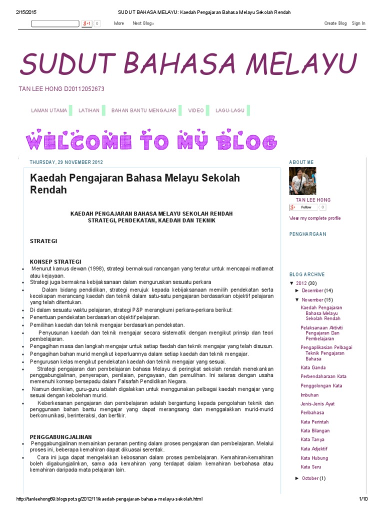 SUDUT BAHASA MELAYU - Kaedah Pengajaran Bahasa Melayu Sekolah Rendah | PDF